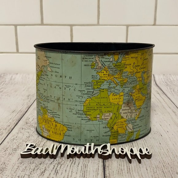 Vintage | Accents | Vintage World Map Globe Atlas Tin Desk Organizer ...